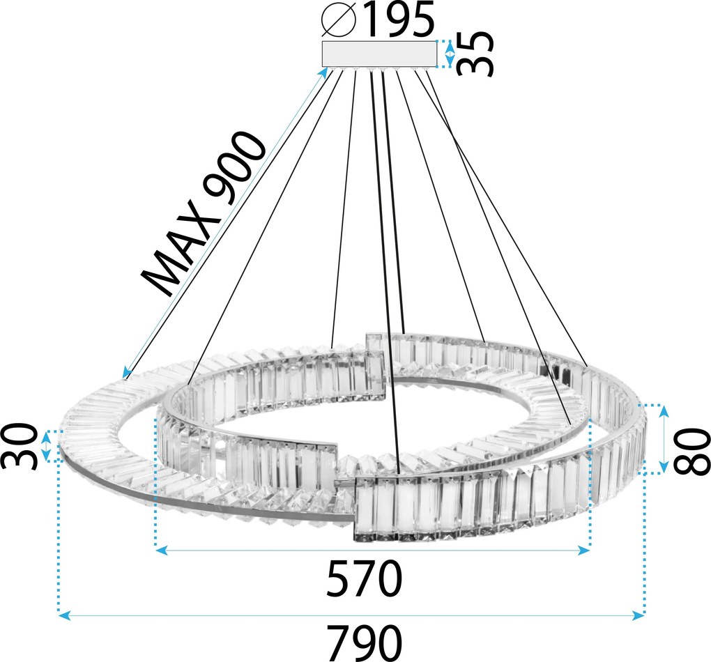 Toolight Toolight, LED křišťálové stropní svítidlo APP1525-CP60/80, chrom, OSW-06973