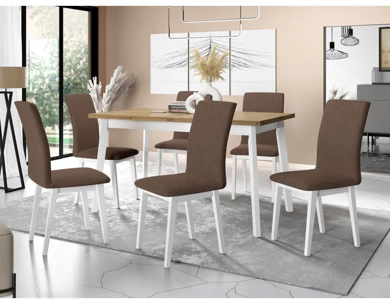 Jídelní stůl se 6 židlemi AL23, Barva dřeva: dub grandson - L, Potah: 26x - Kronos 22, Barvy nožiček: Bíla