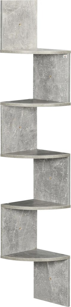 HOMCOM Stěnná rohová polička v zigzag designu 20Š x 20H x 126V cm, 5 úrovní, dřevo, šedá