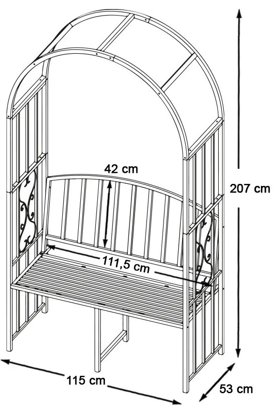 Pergola pro růže s lavičkou, černá