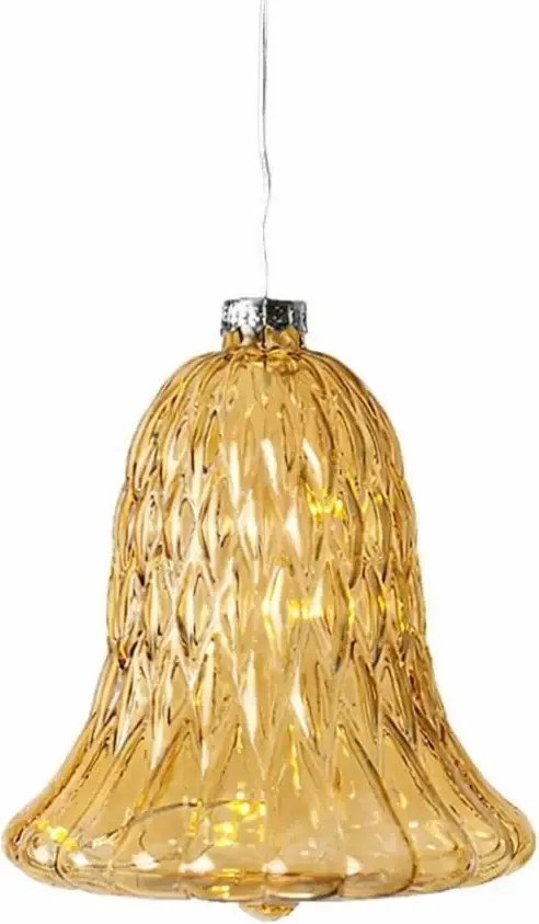 LED skleněný zvonek, zlatý, Ø 9 × 10 cm, 5 diod, IP20 interiér, 1× AAA