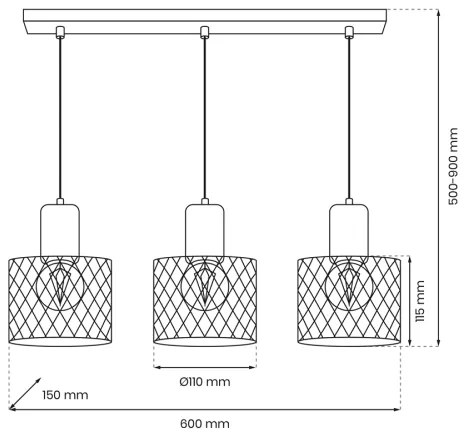 Lustr na lanku SOBRESA 3xE27/60W/230V černá/dřevo