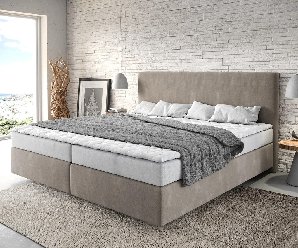DELIFE Boxspring postel Dream-Well mikrovlákno béžová 200x200 cm bonellová matrace PU topper
