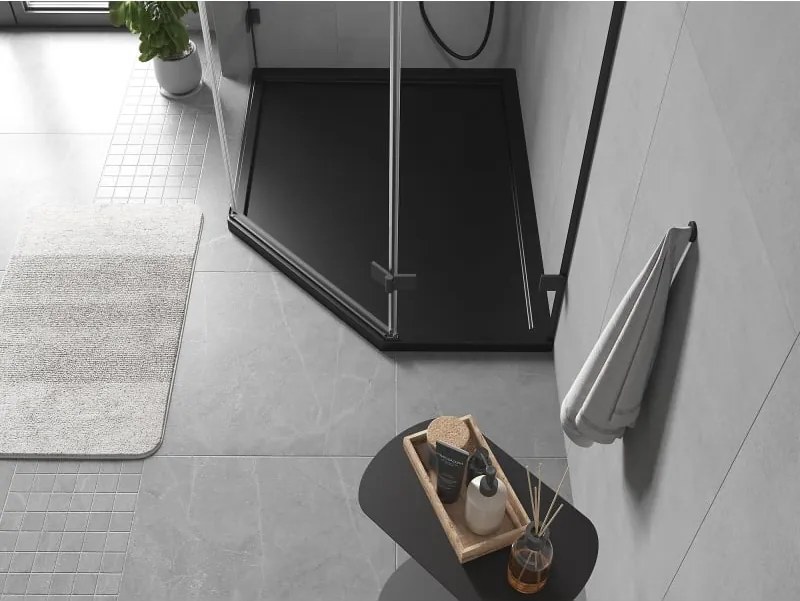 Mexen Flow pětiúhelníkový sprchový kout slim levý 100 x 80 cm, černý mat - 46P708010L