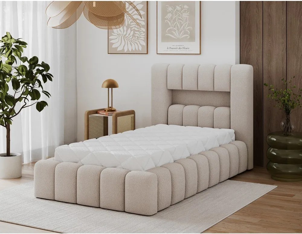 Béžová čalouněná jednolůžková postel s úložným prostorem s roštem 90x200 cm Lamica – ELTAP