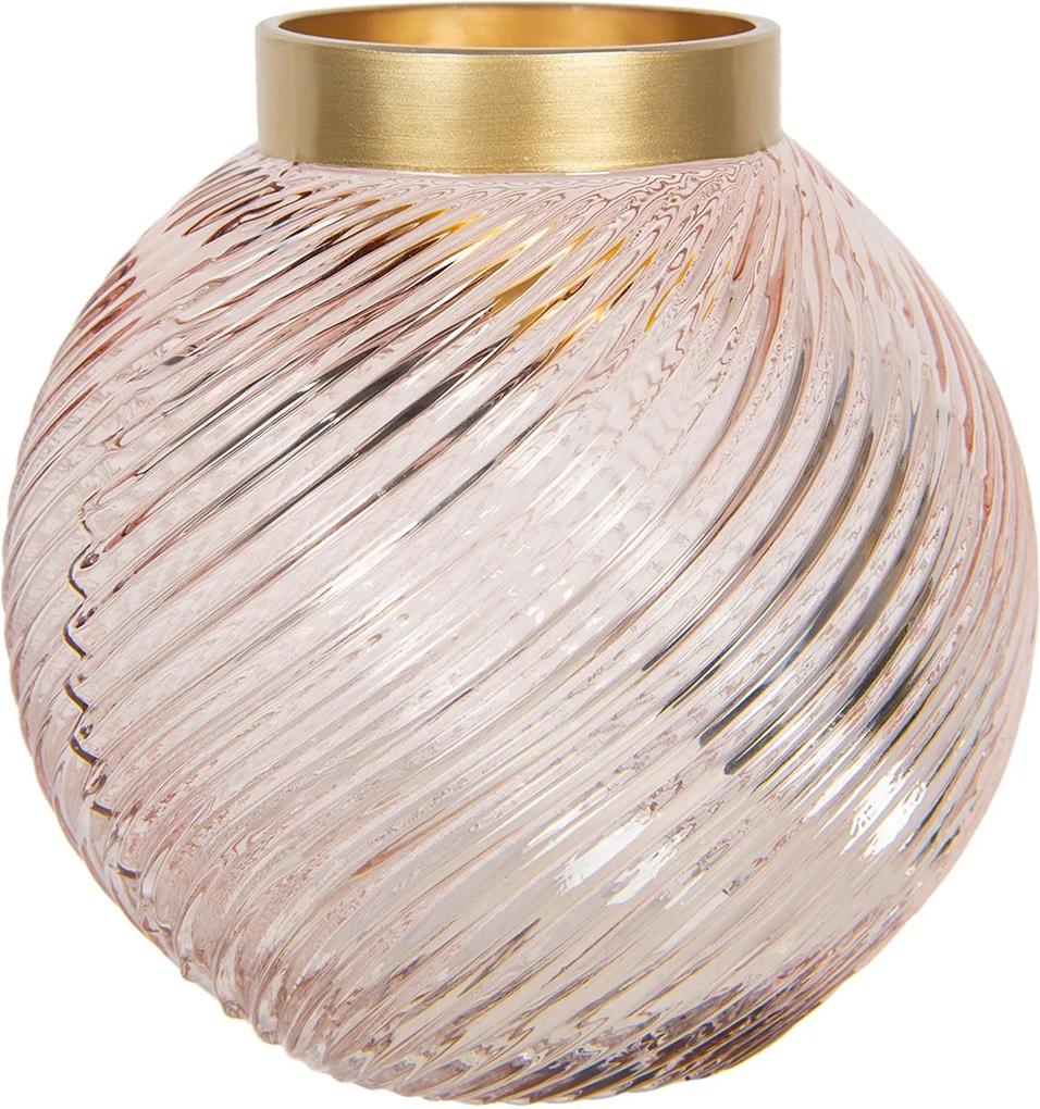 Růžová skleněná váza se zlatým hrdlem Goldina – Ø 15*15 cm