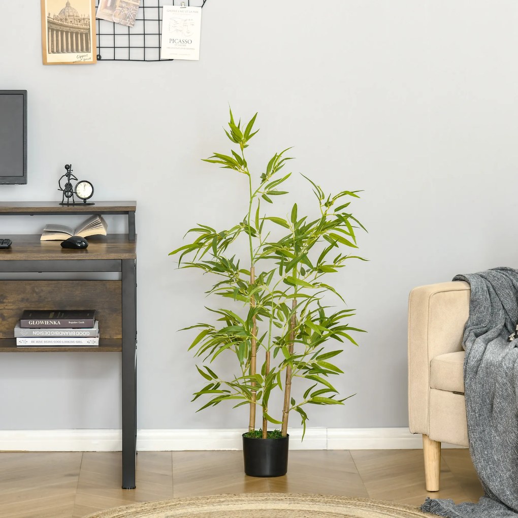 Umělá rostlina HOMCOM 120 cm v květináči se 336 listy, realistický falešný bambus pro interiér a exteriér