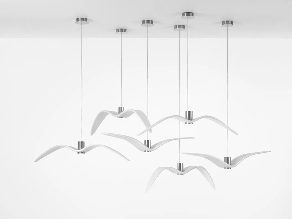 Designové závěsné svítidlo Brokis Night Birds PC962 Povrch Montury: Stříbrný elox, Barva skla: Šedá kouřová - masiv, Povrch baldachýnu: pískovaný hliník lakovaný