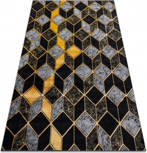 Kusový koberec Gloss 400B 86 3D geometric black/gold, 140x190, čierna, kancelária, Dywany Łuszczów