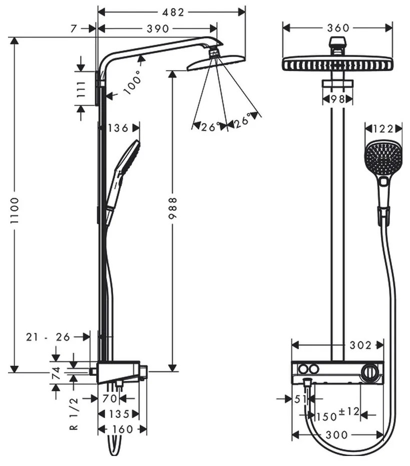 Hansgrohe Raindance E, Showerpipe 360 1jet s termostatem ShowerTablet Select 300, bílá/chromová, HAN-27288400