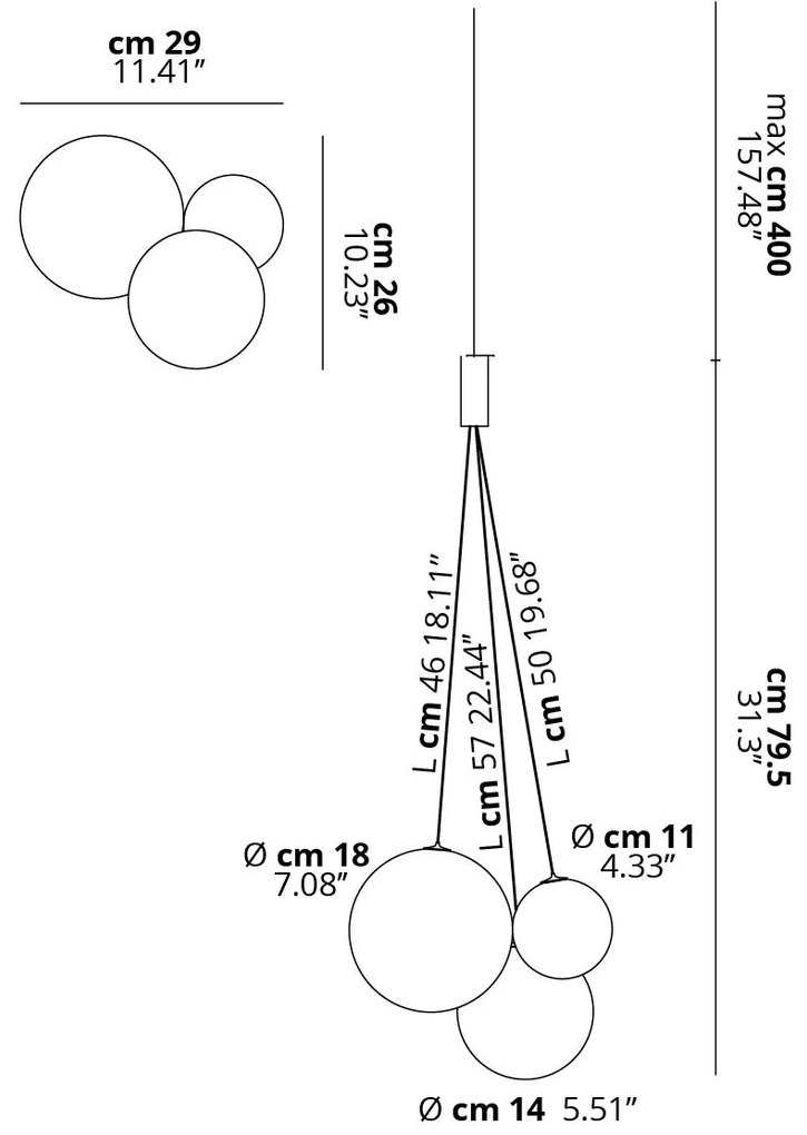 Lodes 16410 4330 Random, závěs z kouřového foukaného skla, 3x1W LED 3000K, šířka 29cm