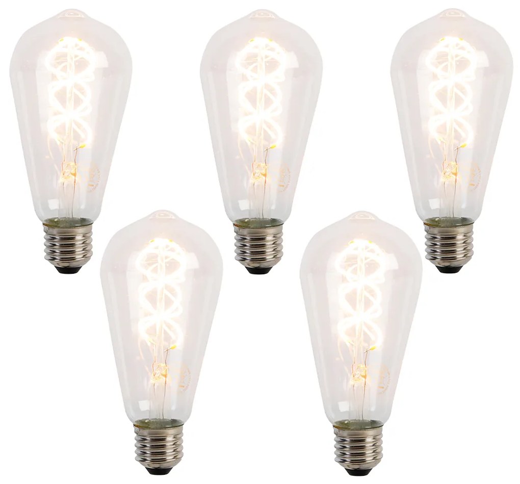 Sada 5 LED žárovek s dekorativním spirálovým vláknem E27 ST64 5W 400 lm 2200K