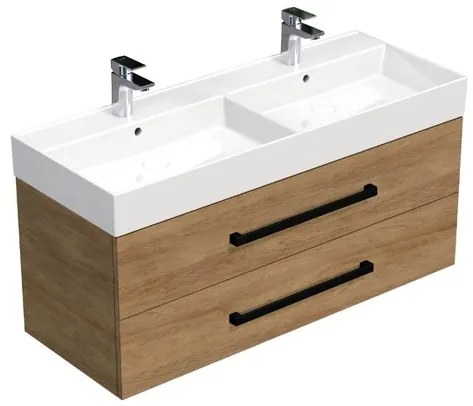 Koupelnová skříňka s černou úchytkou a umyvadlem SAT Cube Way 120x53x46 cm dub Hickory mat CUBE46C1202DHSAT