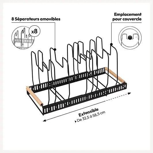 JJA Organizér stojan na poklice, hrnce i pánve, výsuvný, 8 pozic