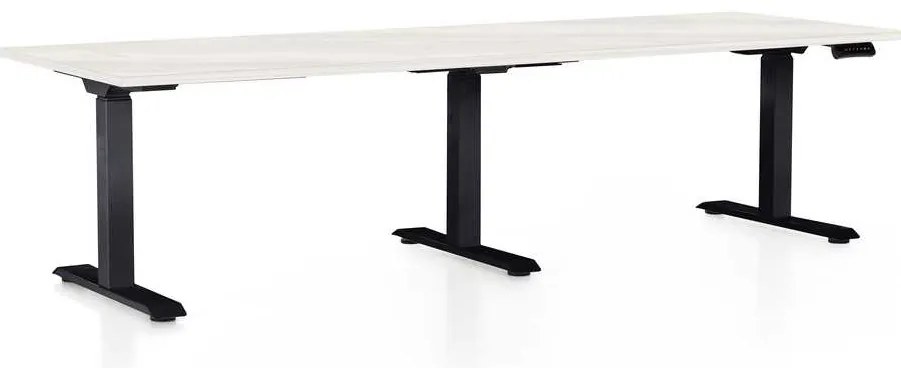 Výškově nastavitelný stůl OfficeTech Long, 240 x 80 cm, černá podnož, bílý jasan