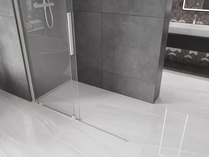 Mexen Velar, sprchová zástěna s posuvnými dveřmi Walk-in 130 x 200 cm, 8mm čiré sklo, broušená ocel, 871-130-000-03-97