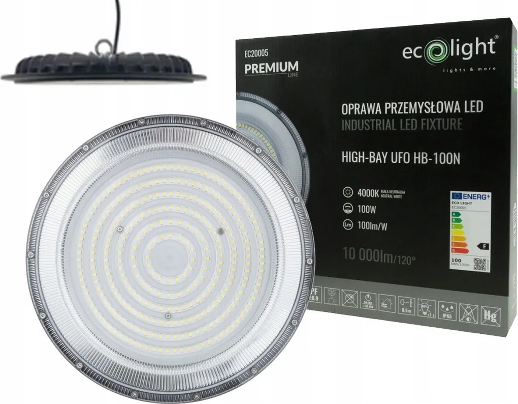 Průmyslová lampa High Bay Ufo Led 100W IP65 bílá Neutrální barva