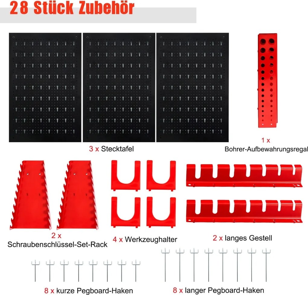 Costway Stěna na nářadí s 25 závěsnými doplňky úložný systém sortiment držáků