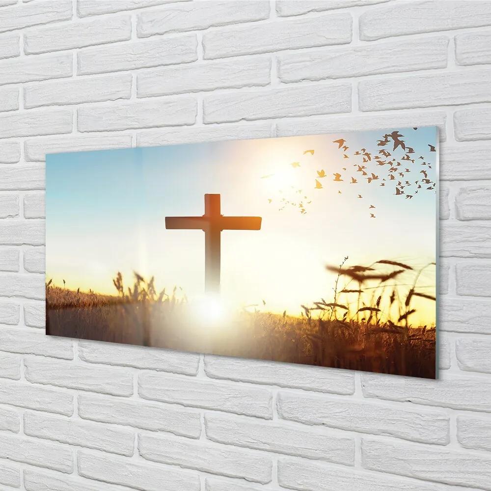 Obraz na skle Kříž pole Slunce 100x50 cm