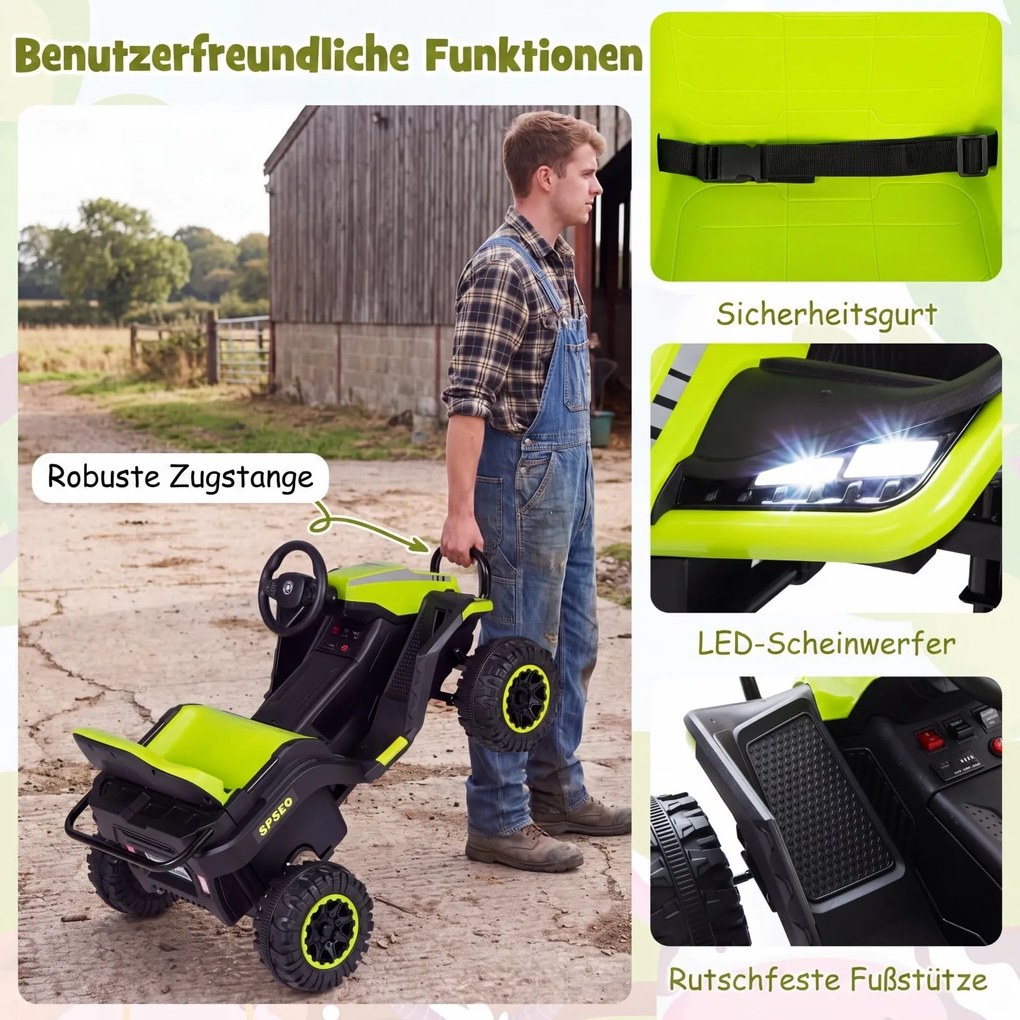Costway 24 Elektrický traktor V Elektrický traktor pro děti ve věku 3 a – zelený