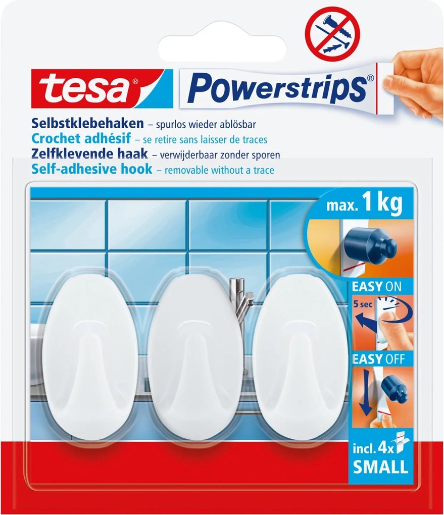 tesa Samolepicí háčky Powerstrips S malé oválné, bílá, 3 ks