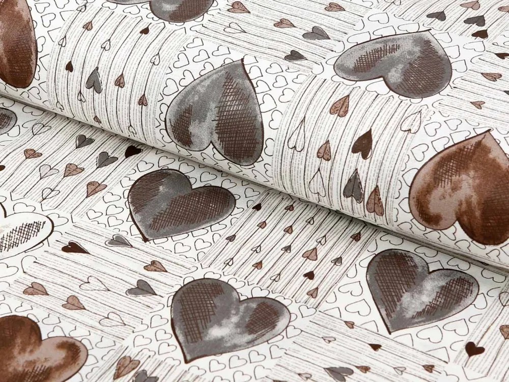 Biante Bavlněný povlak na polštář s lemem Sandra SA-027 Tmavé srdce na smetanovém 50 x 60 cm
