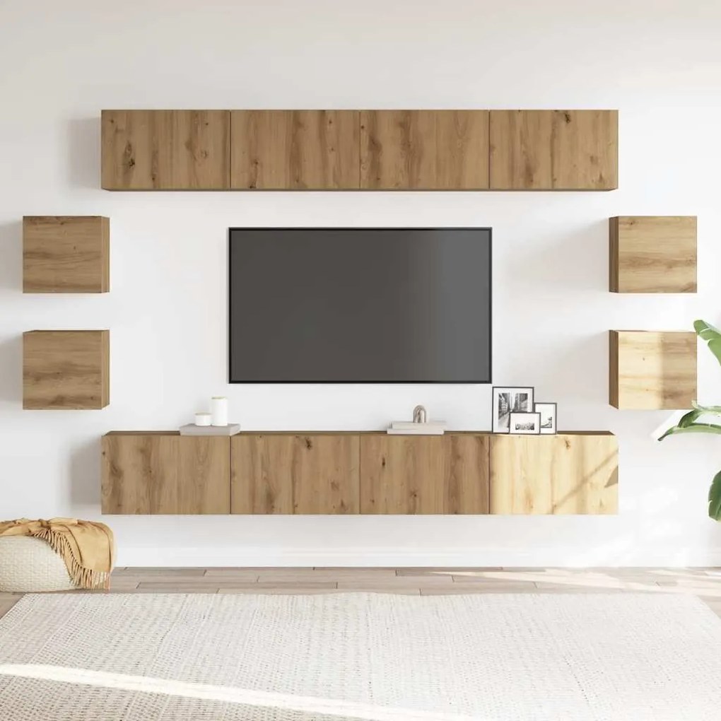 Sada 8 kusů nástěnné TV skříňka dub artisan kompozitní dřevo 3328952