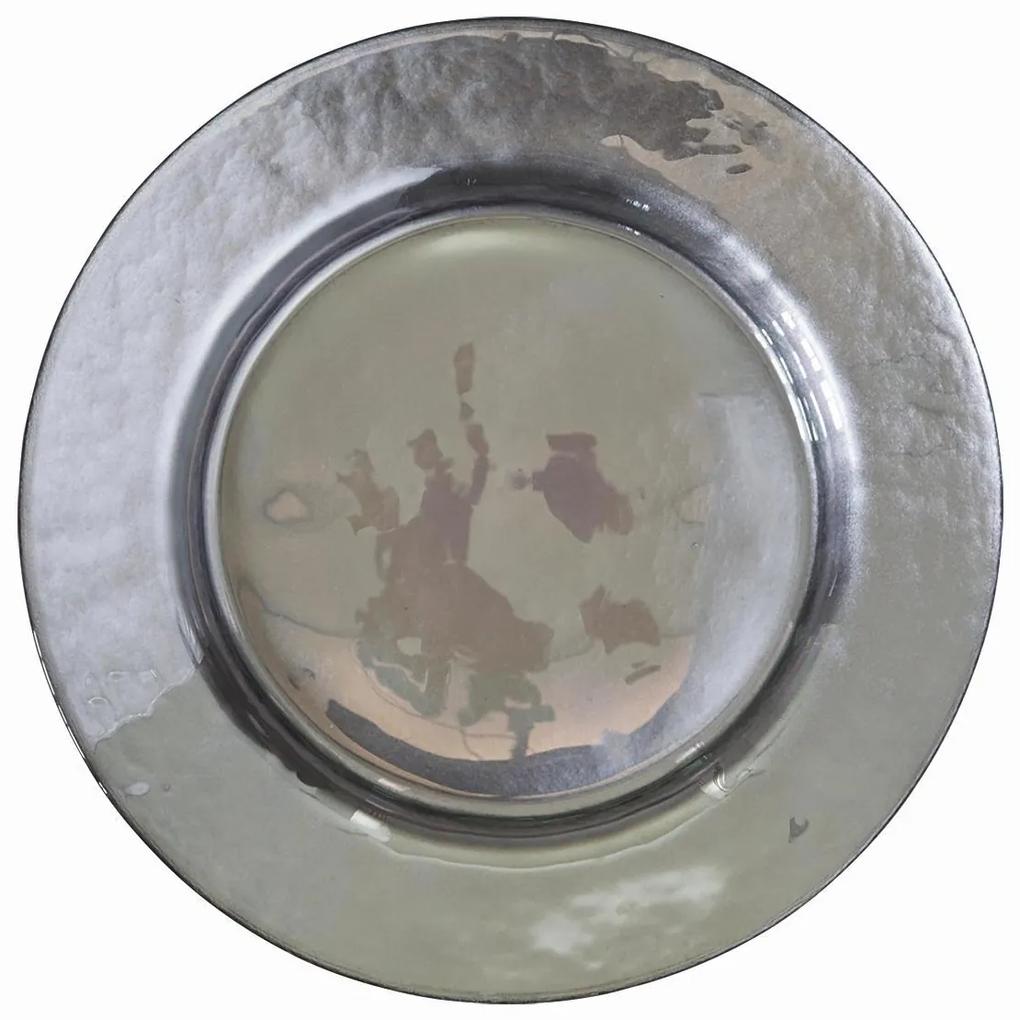GREEN GATE Skleněný talíř Silver pearl 25 cm, stříbrná barva, sklo