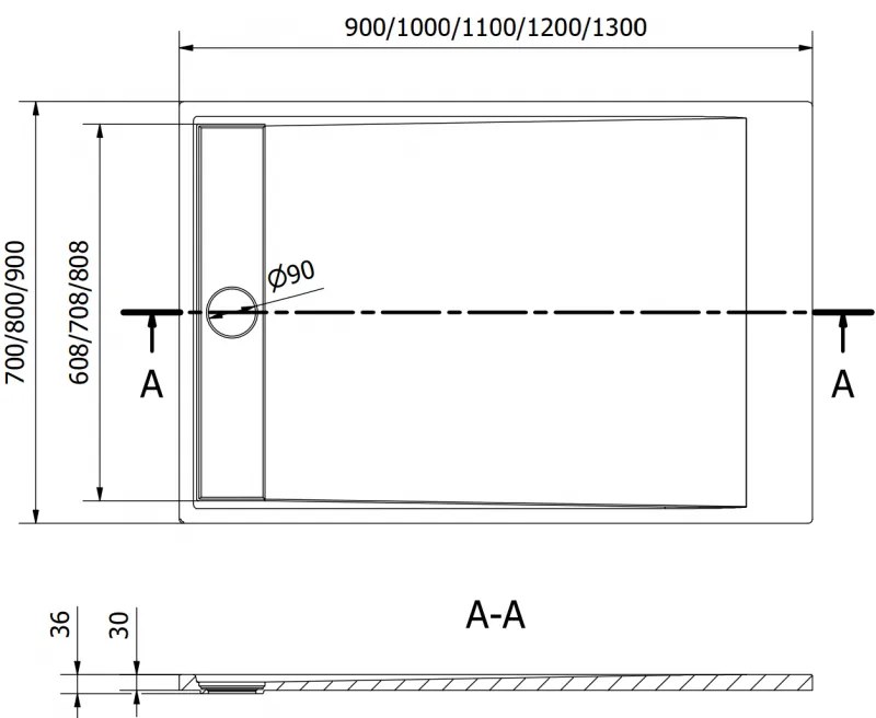 Mexen Amon, SMC obdélníková sprchová vanička 130 x 70 cm, černá, 4F707013