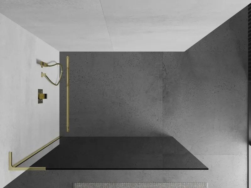 Mexen Kioto L, sprchová zástěna Walk-In 70 x 200 cm, 8mm šedé sklo, zlatý lesklý profil, 800-070-103-50-40