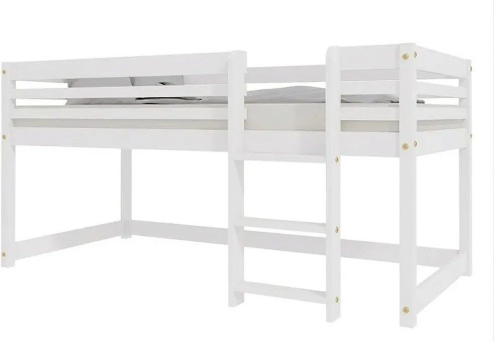 Benlemi Nízká vyvýšená postel TULY s žebříkem 90x200 cm Zvolte barvu: Světle šedá, Zvolte stranu: Vpravo, Zvolte variantu: Bez závěsu