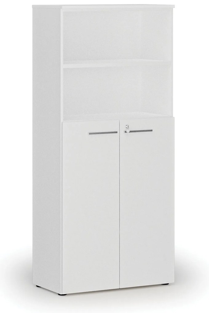 Kombinovaná kancelářská skříň PRIMO WHITE, dveře na 3 patra, 800 x 420 x 1781 mm, bílá