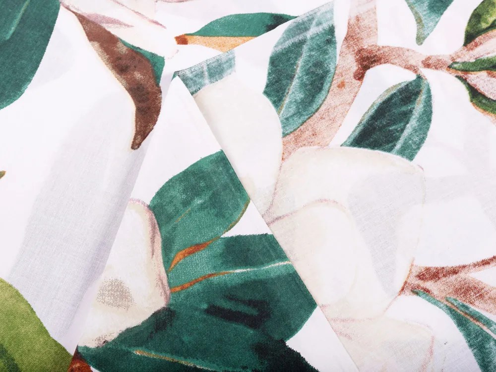 Biante Bavlněný závěs Sandra SA-293 Magnolie se zelenými listy na bílém 150x180 cm
