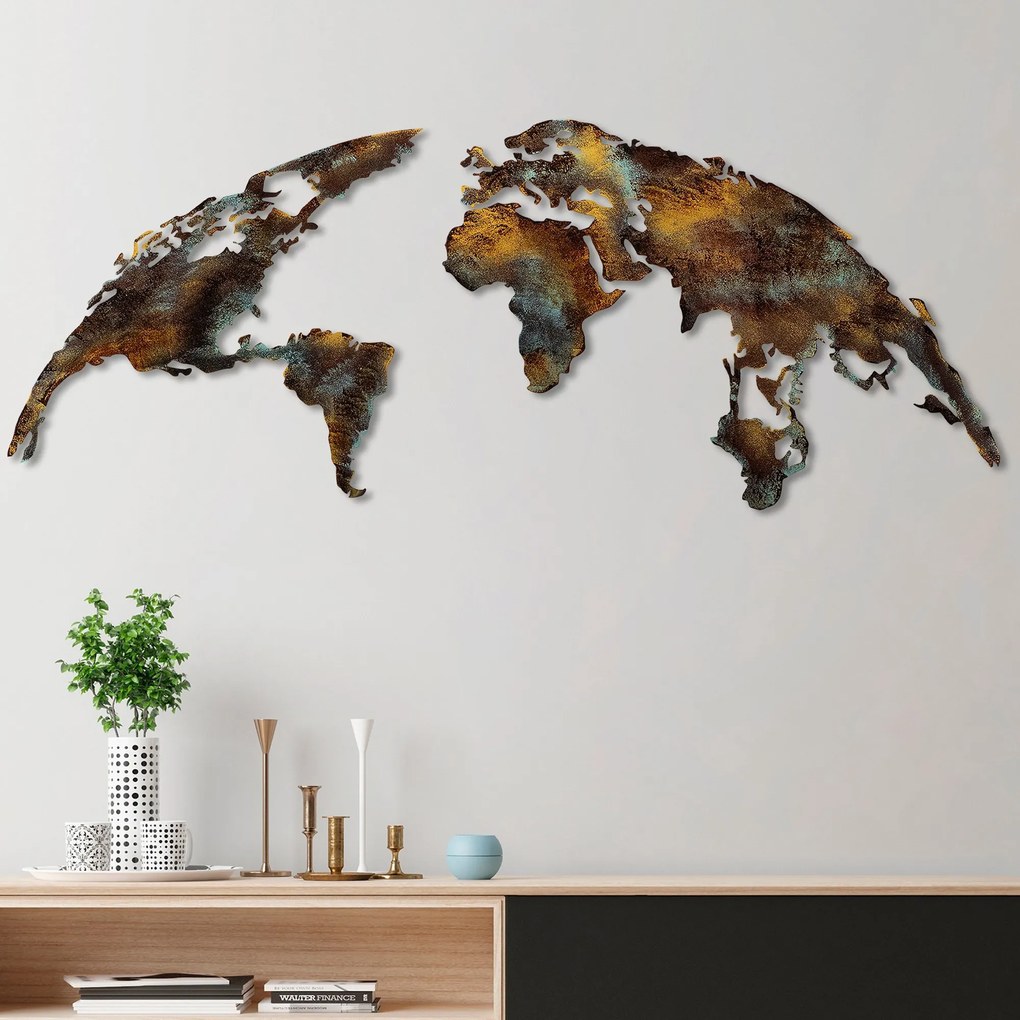 Nástěnná kovová dekorace World Map Medium 3 vícebarevná