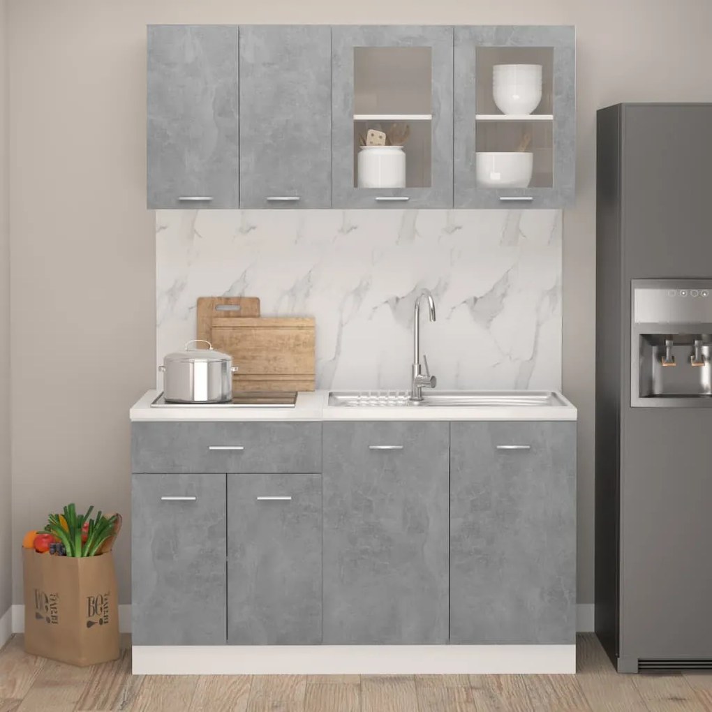 3067659 vidaXL 4dílný set kuchyňských skříněk betonově šedý dřevotříska