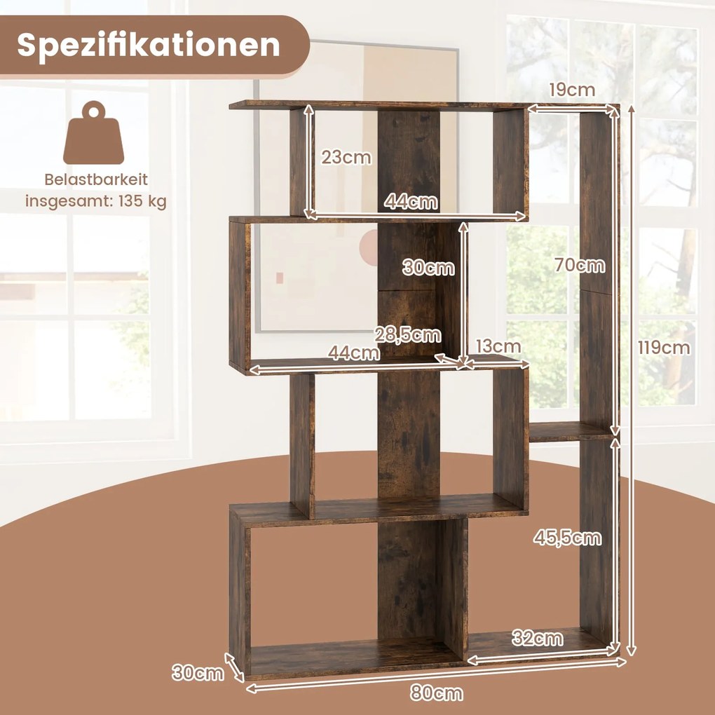Costway Otevřená geometrická knihovna 6-Cube Velká knihovna se zámky proti