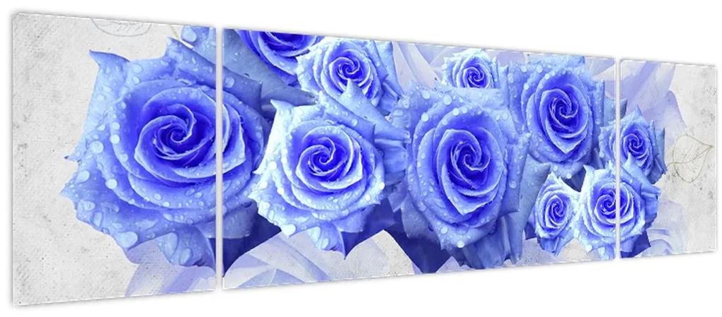 Obraz - Modré růže (170x50 cm)