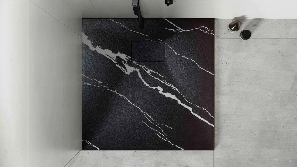 Besco Čtvercová sprchová vanička z SMC kompozitu VEXO MARBLE BLACK SQ 80x80 (90x90) Rozměry (cm): 90x90