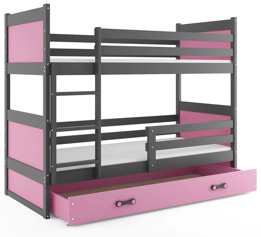 Patrová postel Rico grafit / růžový 90x200 cm s matrací BMS Group