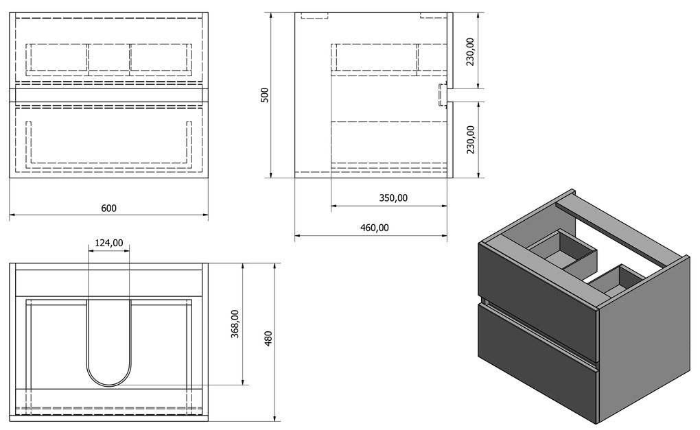 Sapho, AVICE umyvadlová skříňka 60x50x48cm, bílá (AV065), AV065-3030