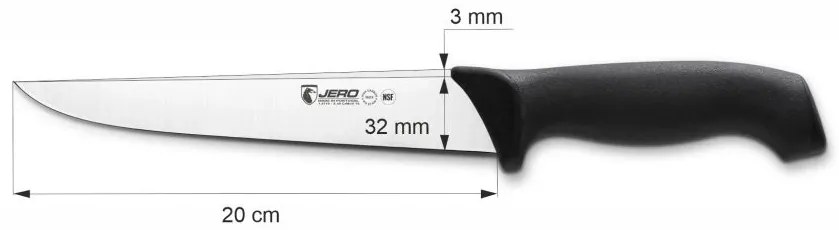 KOLIMAX Kuchyňský nůž JERO 20 cm/32 mm, rukojeť z černého elastomeru