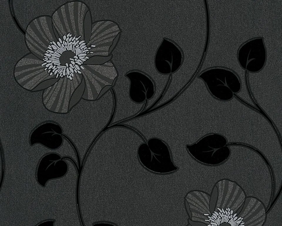 Vinylová tapeta na stěnu černé květy 30715-4 / Tapety na zeď 307154 New Orleans AS (0,53 x 10,05 m) A.S.Création