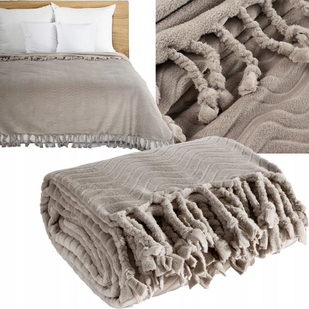 Měkká deka dárek s třásněmi Pled 150x200 cm béžová