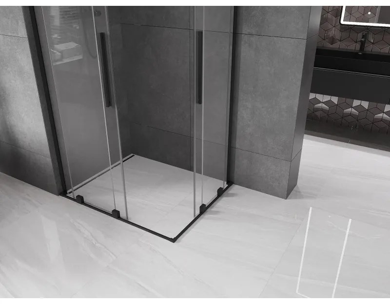 Mexen Velar L Duo, sprchový kout s posuvnými dveřmi 90 x 80 cm, 8mm čiré sklo, černá matná, 871-090-080-02-03-70