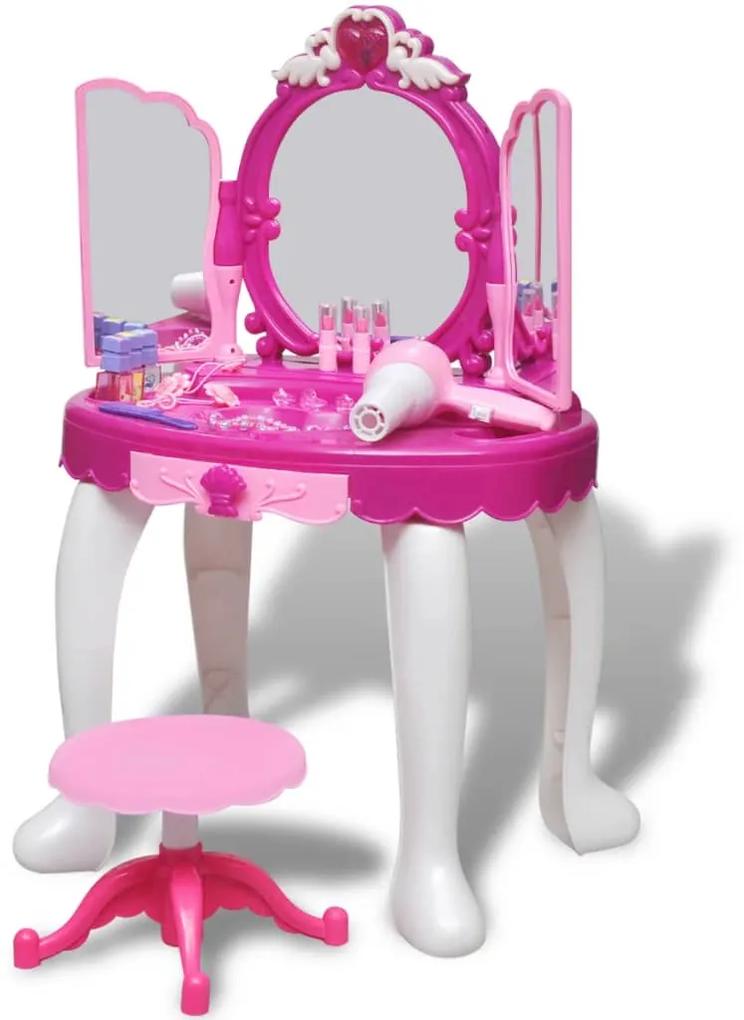 80115 vidaXL Dětský toaletní stolek na hraní s 3 zrcadly, světly a zvukovými efekty