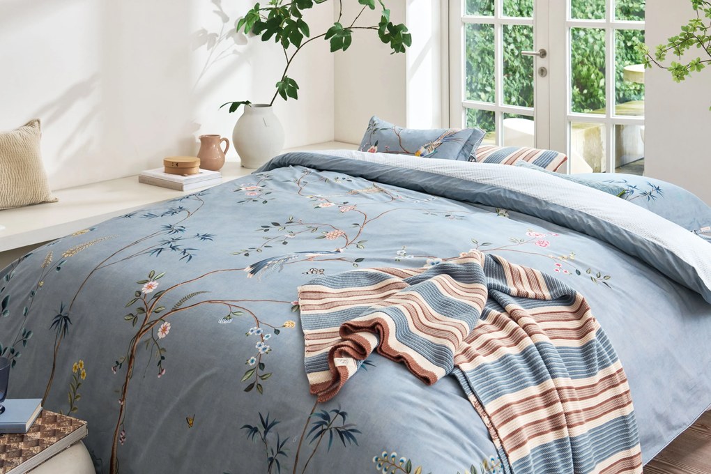 Pip Studio perkálové povlečení Bamboo Blossom světle modrý 140x200 + 70x90 cm (Kvalitní perkálové povlečení na jednolůžko v dárkovém boxu)