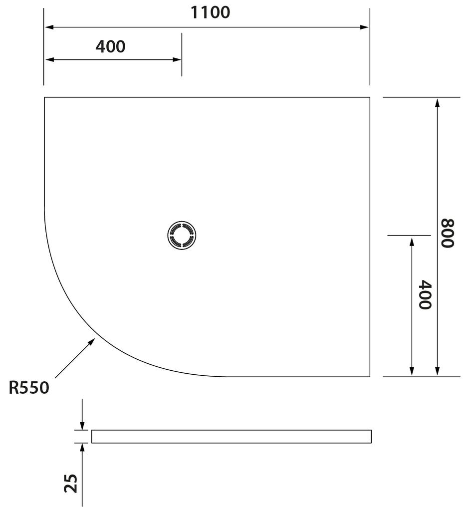 Polysan FLEXIA vanička z litého mramoru čtvrtkruh, s možností úpravy rozměru, 110x80cm, R550, pravá - 91271