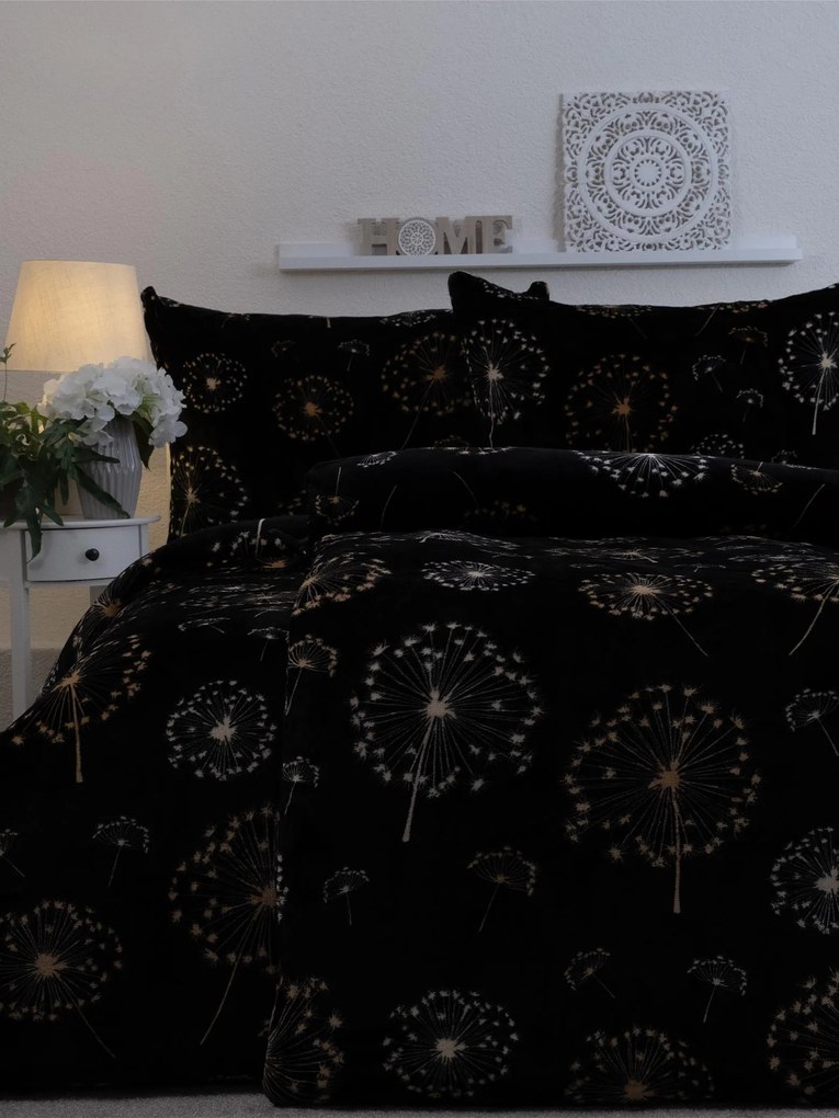 MK Lůžkoviny Prodloužené mikroplyšové povlečení Exclusive - Pampelišky černé 140 × 220 cm, 70 x 90 cm