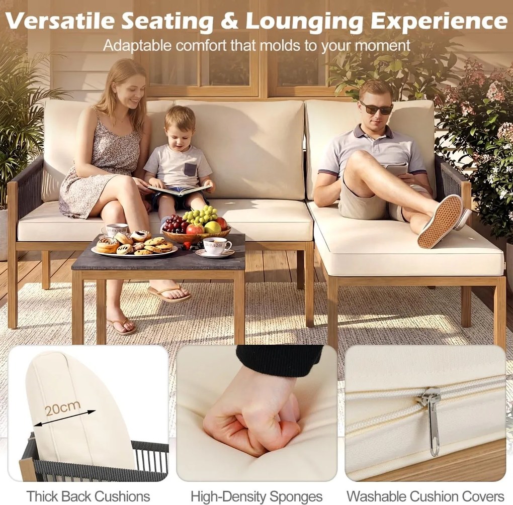 Costway Zahradní salonek se stolem a polštáři 3-dílná sedací sestava zahradní