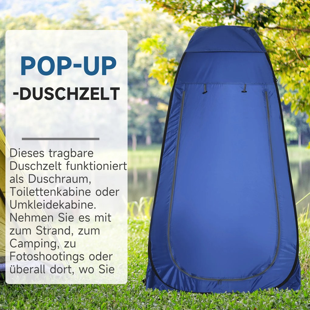 Outsunny Pop up WC stan, 120 x 120 x 190 cm, Mobilní kempingový sprchový stan, Převlékací stan s vnitřní kapsou, Sprchový kout, Polyester, Tmavě modr…